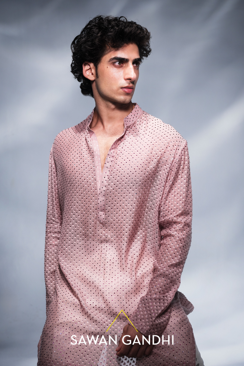 Dusky pink kurta with Swarovski embellishment – Sawan Gandhi Online Store