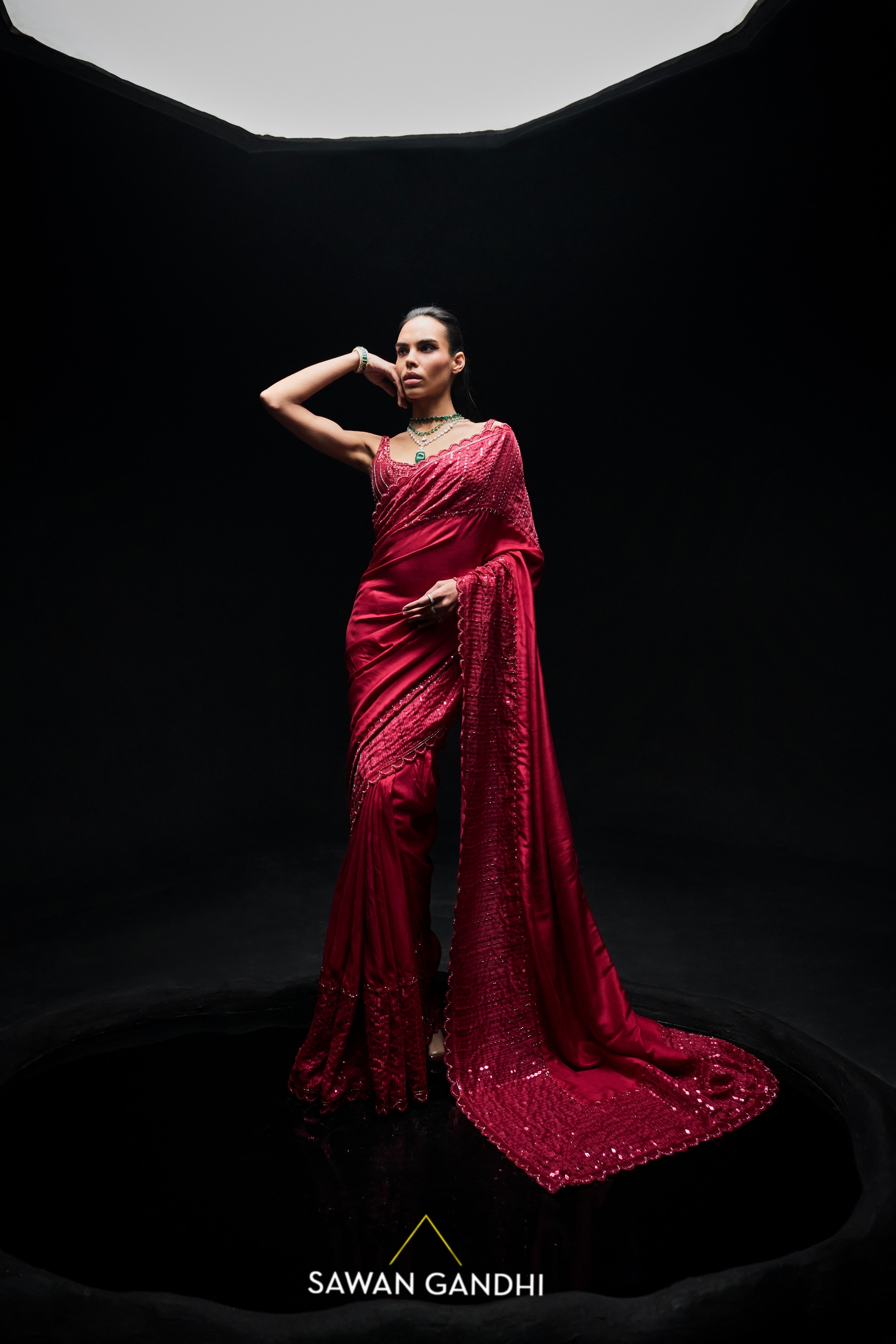 Red dupin silk saree with gicha border – Sawan Gandhi Online Store